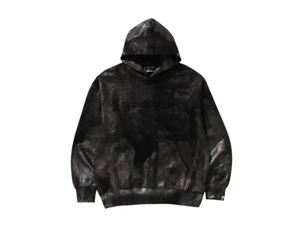 A BATHING APE Coated Emboss Logo Relaxed Fit Pullover Hoodie - Black