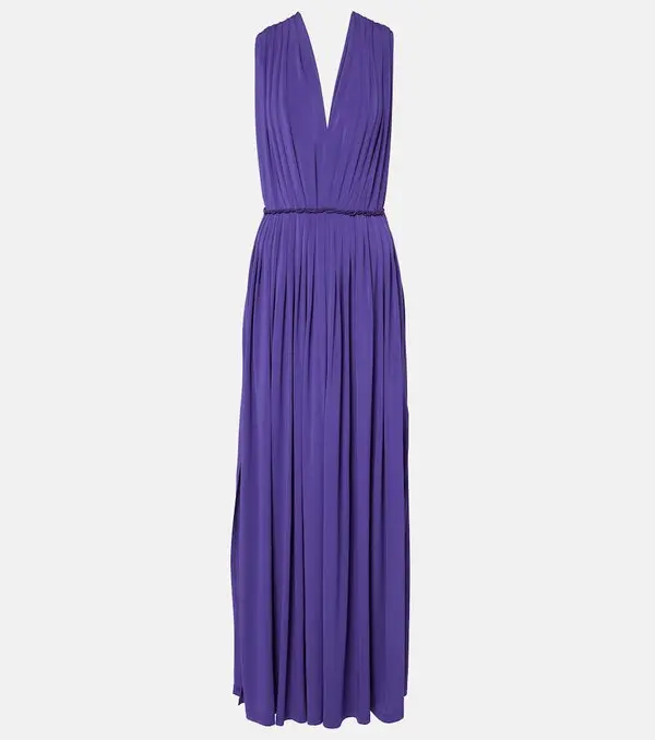 Max Mara Walter Pleated Jersey Maxi Dress - Purple