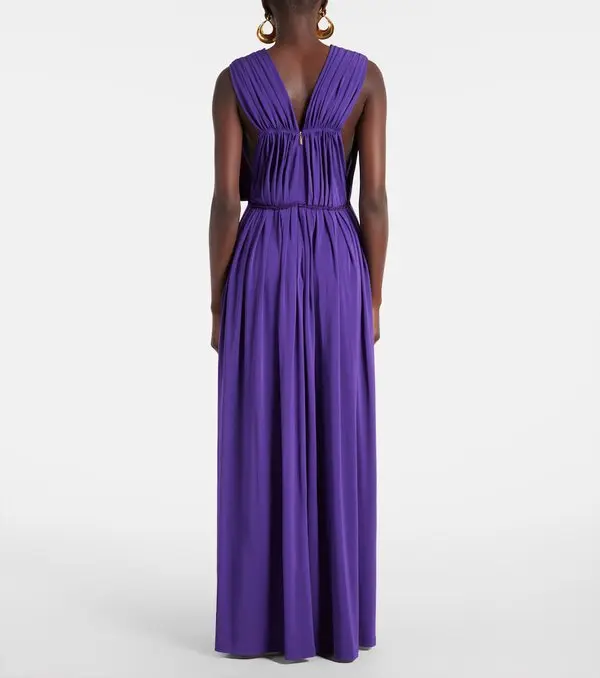 Max Mara Walter Pleated Jersey Maxi Dress - Purple