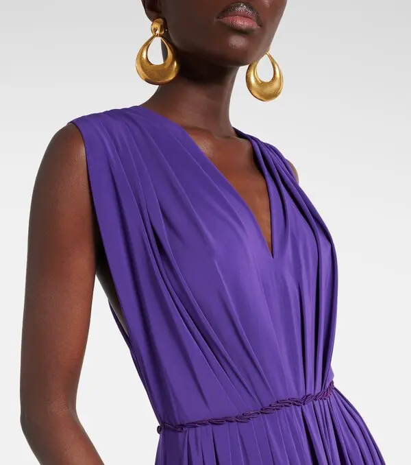 Max Mara Walter Pleated Jersey Maxi Dress - Purple