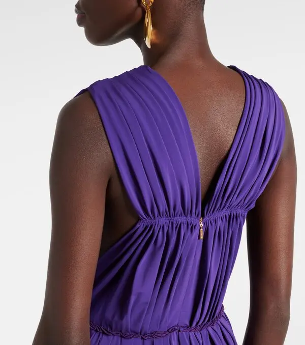 Max Mara Walter Pleated Jersey Maxi Dress - Purple