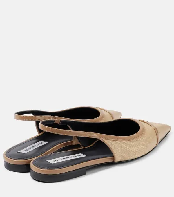 Victoria Beckham Leather-trimmed Raffia Slingback Flats