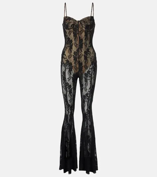 Norma Kamali Lace Flared Jumpsuit - Black