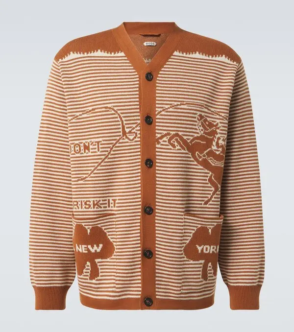 BODE Buckaroo Striped Cotton Cardigan - Brown