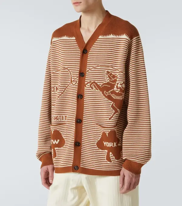BODE Buckaroo Striped Cotton Cardigan - Brown