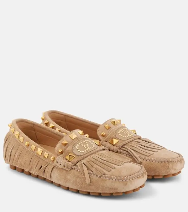 Valentino Garavani Vlogo Suede Driving Shoes - Beige