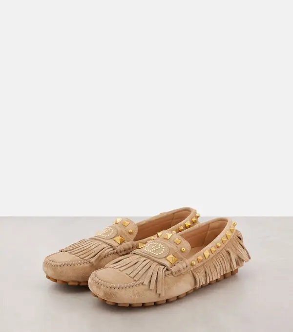 Valentino Garavani Vlogo Suede Driving Shoes - Beige