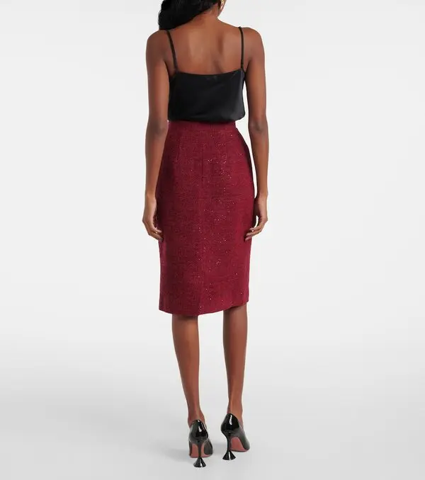 Alessandra Rich Sequined Tweed Pencil Skirt - Red