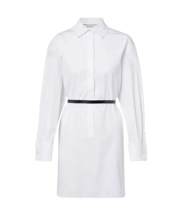 Max Mara Belted Cotton Poplin Shirt Dress - White