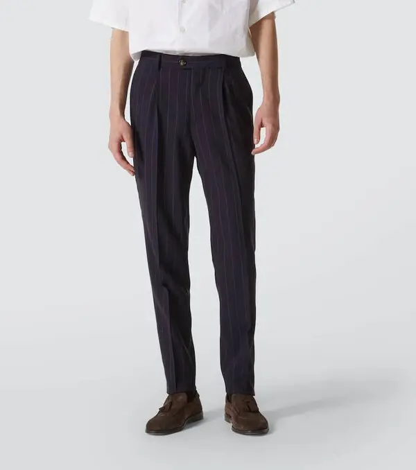Brunello Cucinelli Chalkstripe Wool Straight Trousers
