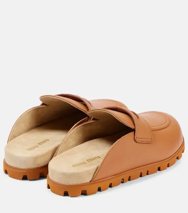 Miu Miu Logo Leather Mules - Brown