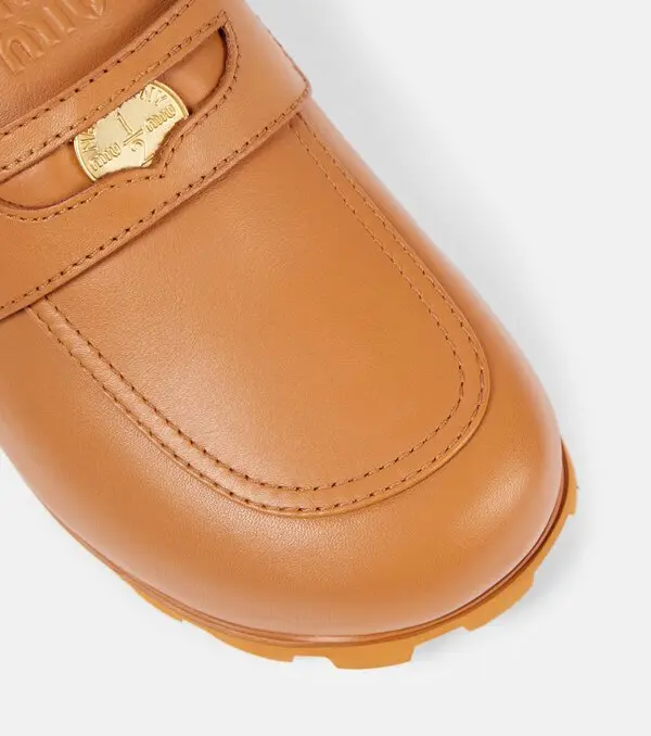 Miu Miu Logo Leather Mules - Brown