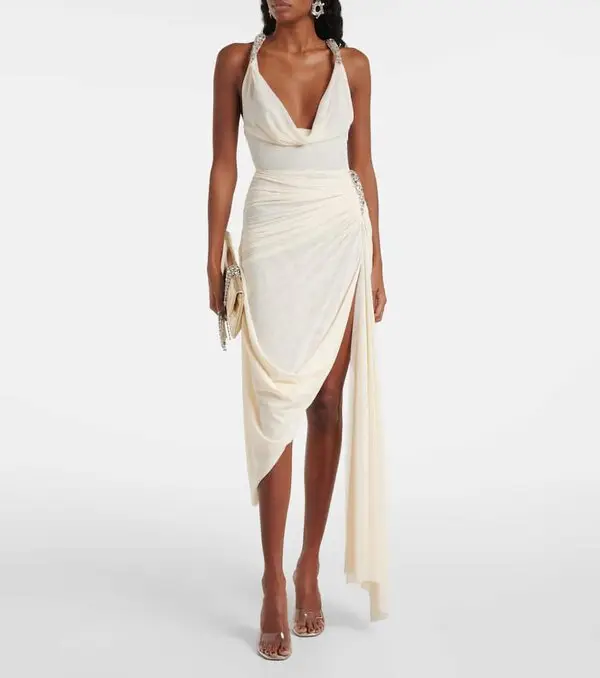 David Koma Embellished Draped Midi Dress