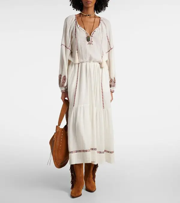 MARANT ETOILE Embroidered Cotton Midi Dress
