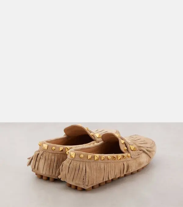 Valentino Garavani Suede Driving Shoes With Vlogo Embellishment - Beige