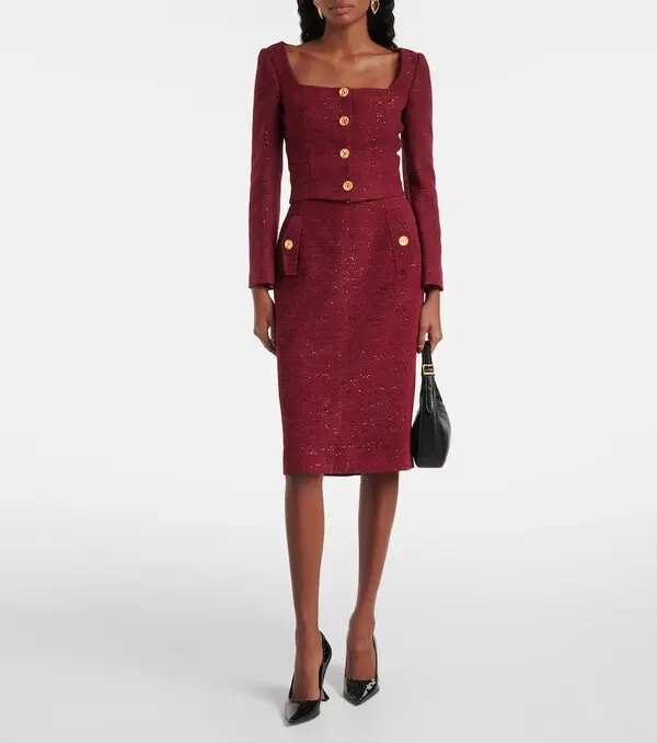 Alessandra Rich Sequined Tweed Pencil Skirt