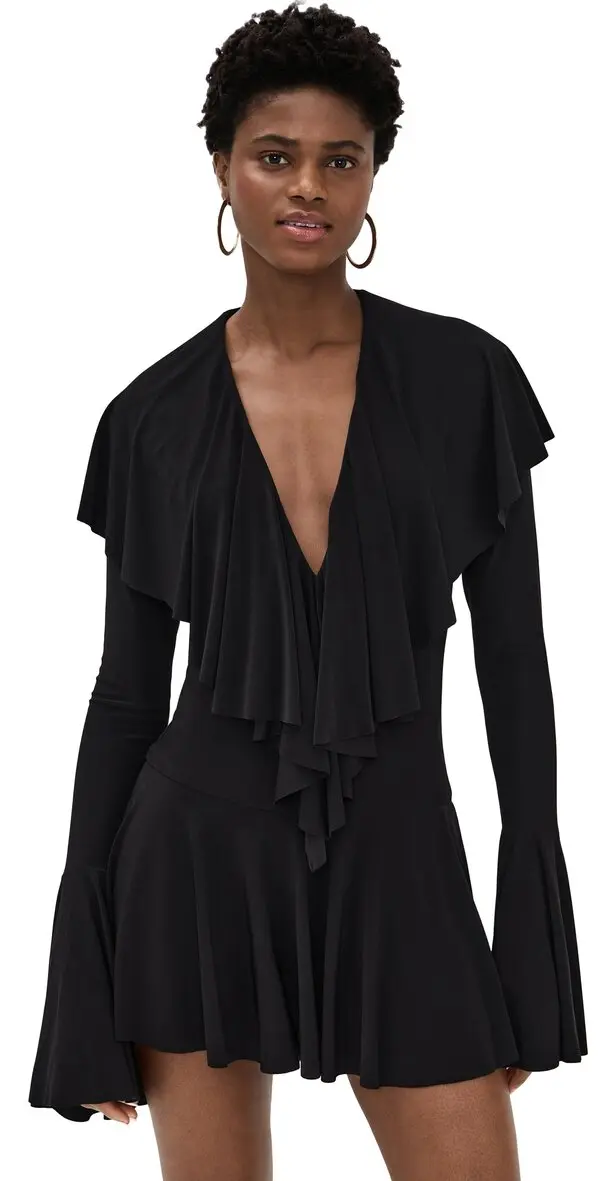 Norma Kamali Long Sleeve Ruffle Mini Dress - Black