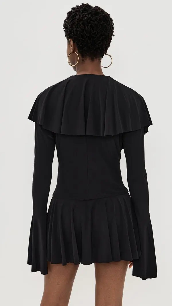 Norma Kamali Long Sleeve Ruffle Mini Dress - Black