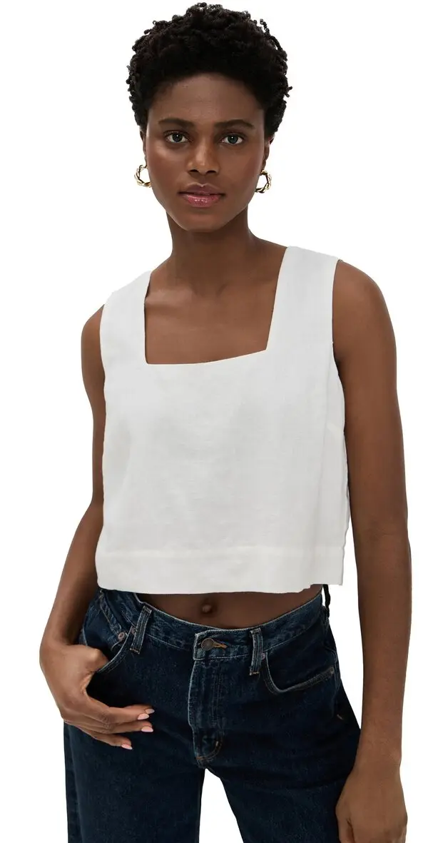 Rails Akira Linen Square Neck Sleeveless Top - White