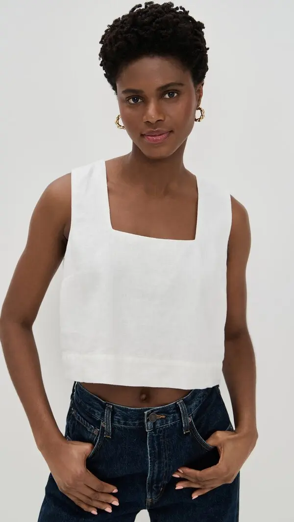 Rails Akira Linen Square Neck Sleeveless Top - White