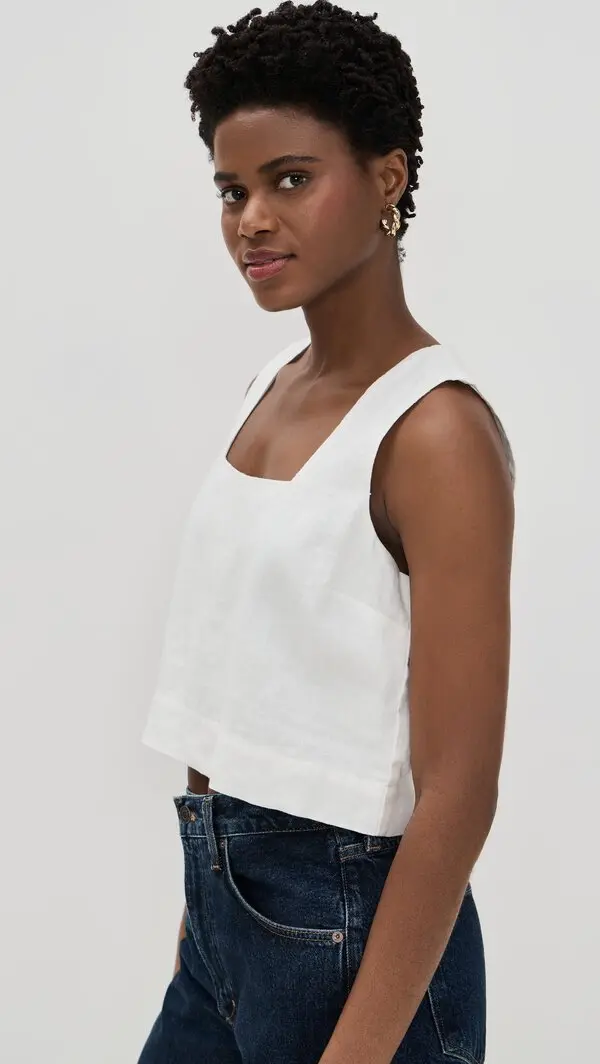 Rails Akira Linen Square Neck Sleeveless Top - White