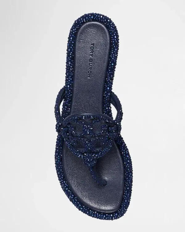 Tory Burch Miller Embellished Thong Sandals - Navy