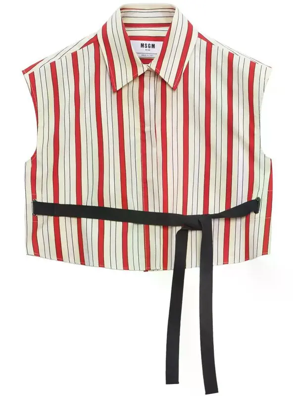 MSGM Striped Cropped Shirt - Neutrals