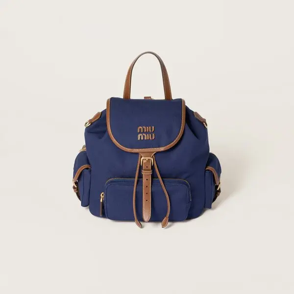 Miu Miu Canvas And Leather Backpack - Cornflower Blue/brandy