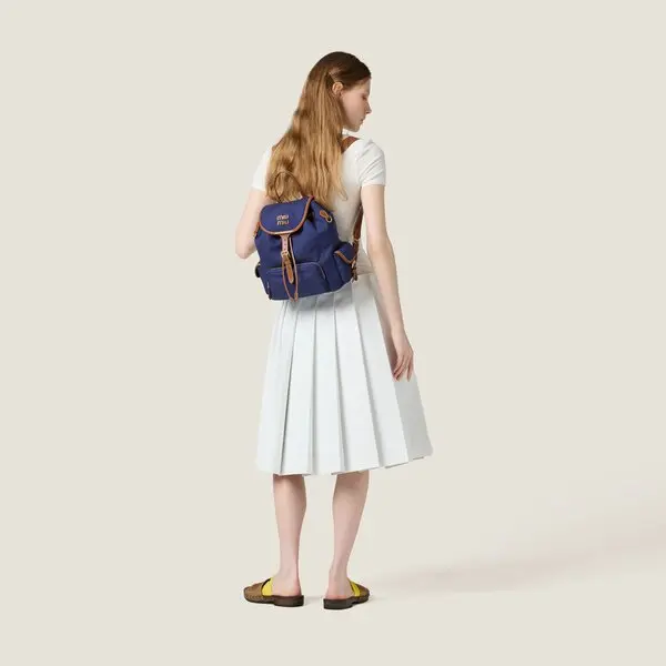 Miu Miu Canvas And Leather Backpack - Cornflower Blue/brandy