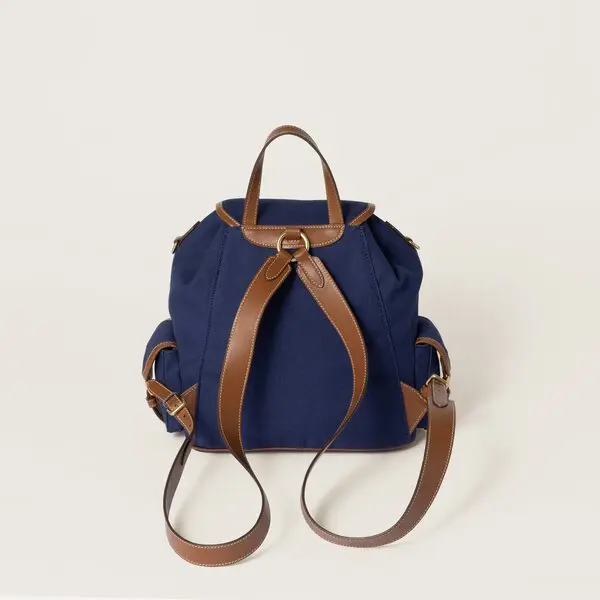Miu Miu Canvas And Leather Backpack - Cornflower Blue/brandy