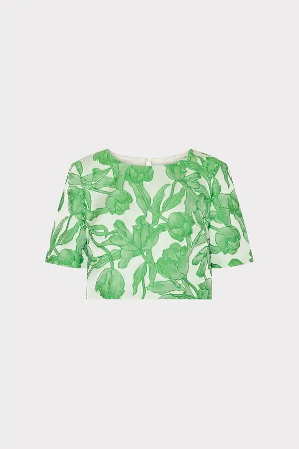 MILLY Tulip Jacquard Short Sleeve Top - Green