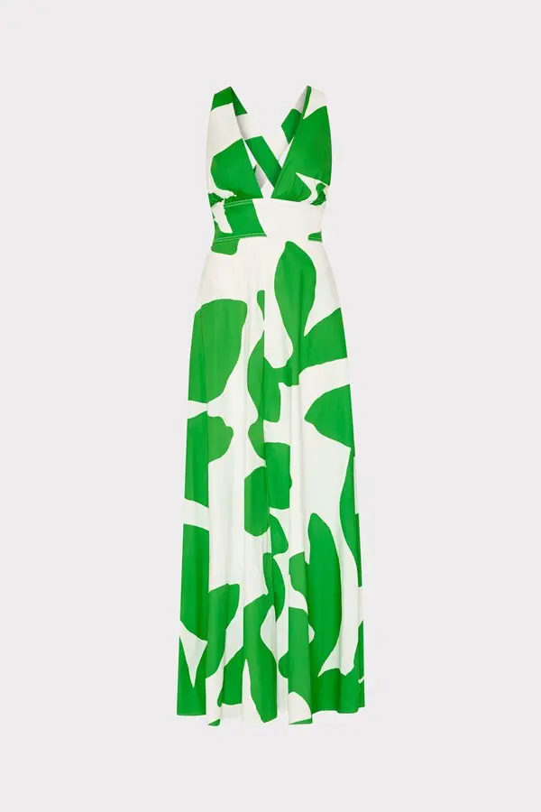MILLY Catarina Grand Foliage Maxi Dress - Green/white