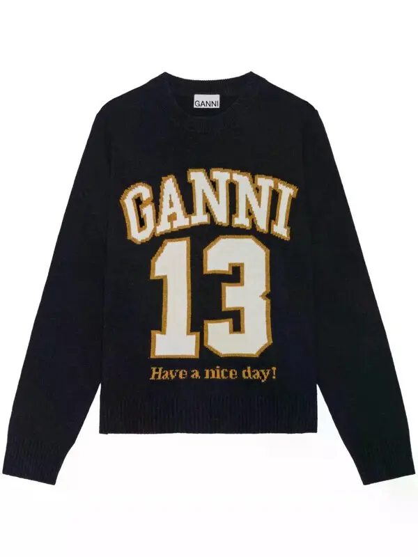 GANNI Logo-jacquard Sweater - Black