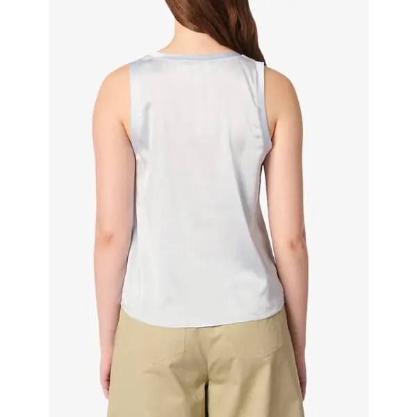 Maje Round-neck Stretch-silk Vest Top - Bleus