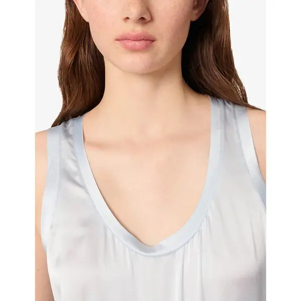 Maje Round-neck Stretch-silk Vest Top - Bleus