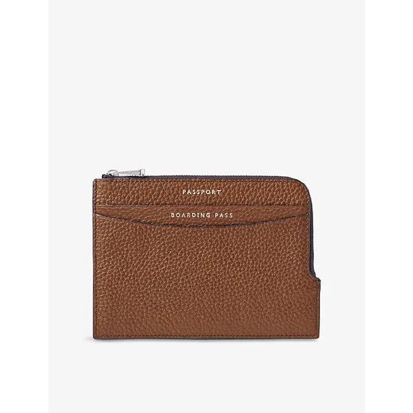 ASPINAL OF LONDON Zipped Grained Leather Travel Wallet - Tobacco