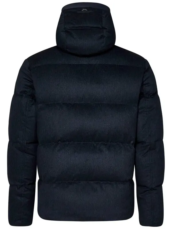 Herno Cashmere And Silk Down Bomber Jacket In Navy 56% Off