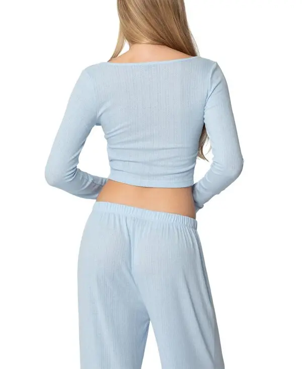 EDIKTED Ren Square Neck Pointelle Top - Light Blue