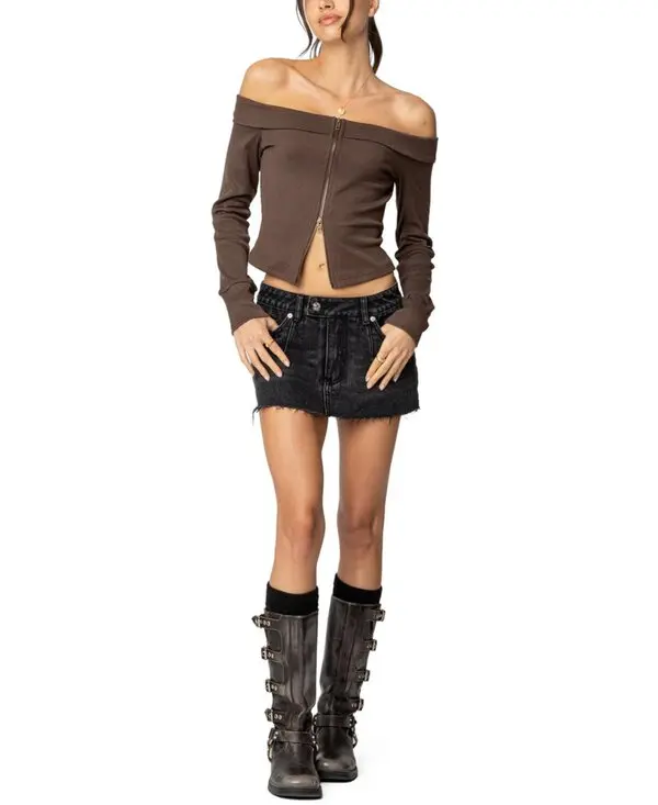 EDIKTED Clarissa Fold Over Ribbed Top