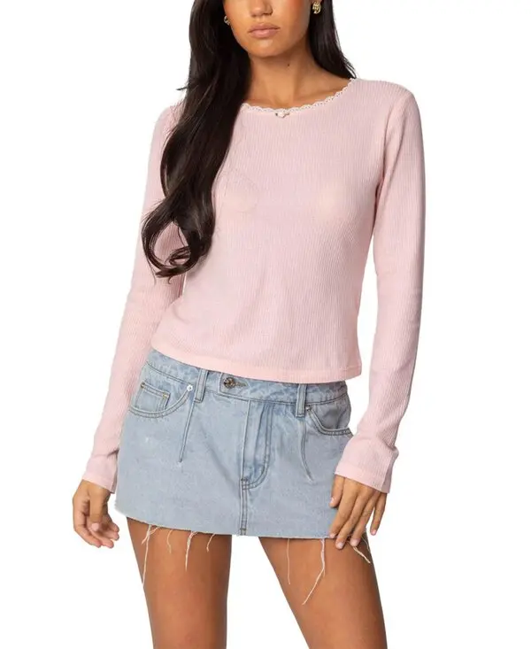 EDIKTED Rosemarie Lacey Waffle Top