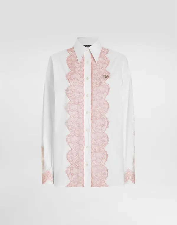 Dolce & Gabbana Oversize Cotton Poplin Shirt With Lace Appliqués