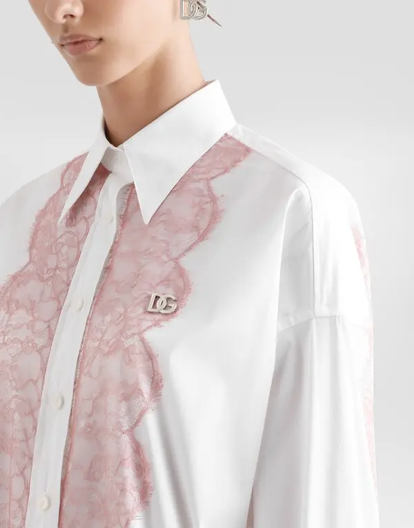 Dolce & Gabbana Oversize Cotton Poplin Shirt With Lace Appliqués