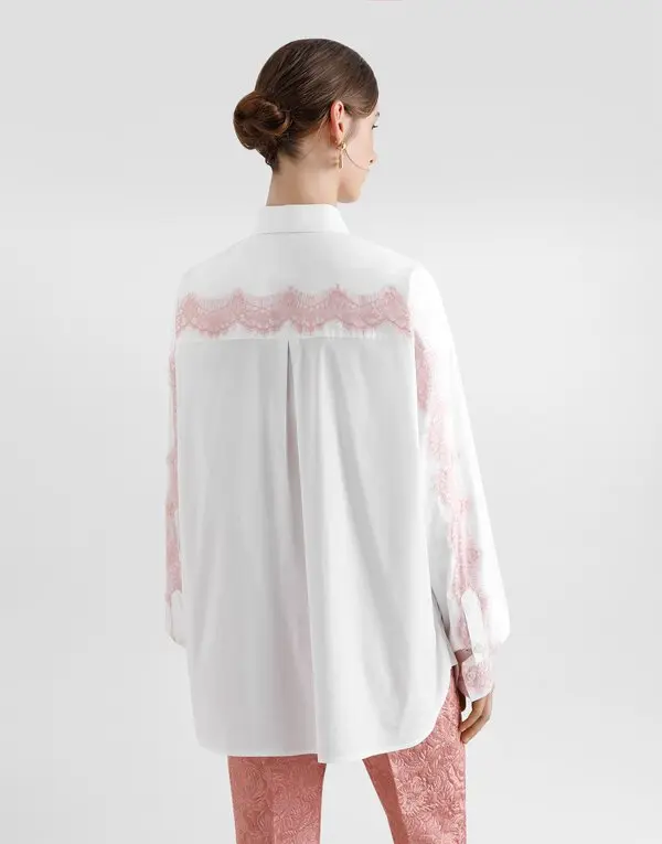 Dolce & Gabbana Oversize Cotton Poplin Shirt With Lace Appliqués