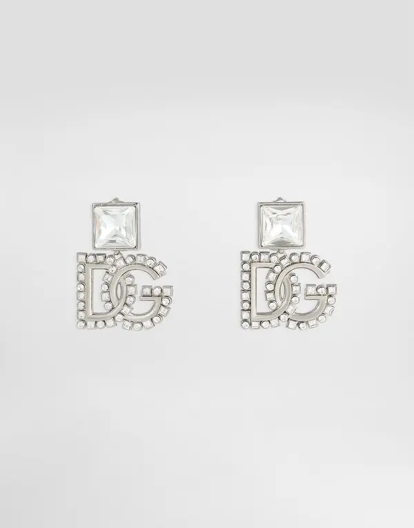Dolce & Gabbana Rhinestone Dg Logo Earrings - Silver