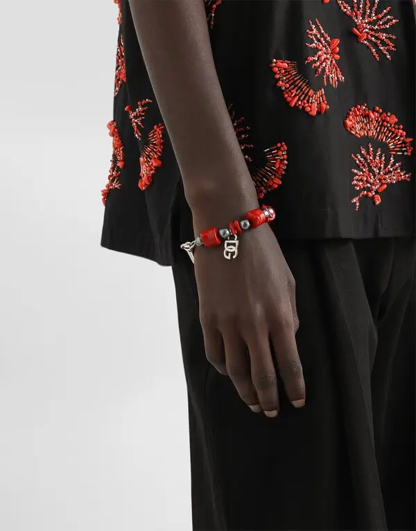 Dolce & Gabbana Metal Bracelet With Coral Details And Logo