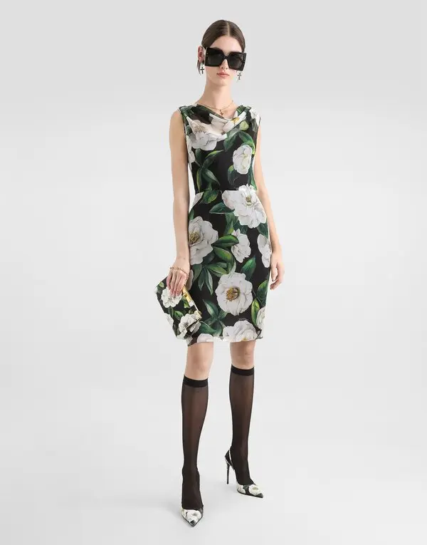 Dolce & Gabbana Gardenia- Chiffon Midi Dress - Print