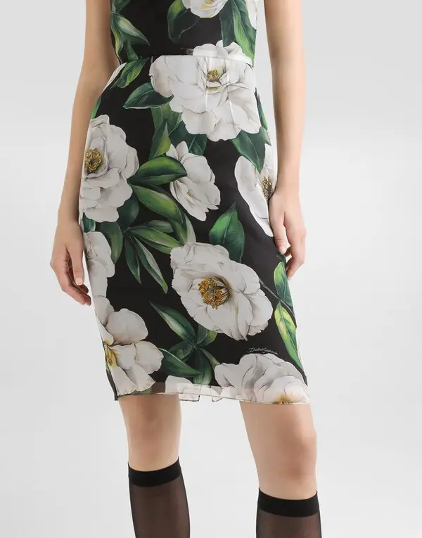Dolce & Gabbana Gardenia- Chiffon Midi Dress - Print