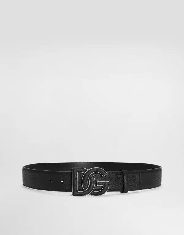 Dolce & Gabbana Deerskin-print Calfskin Belt With Logo - Black