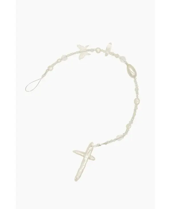 VELVET LUNA Pearl Braid With Cross Charm 10.2 - White