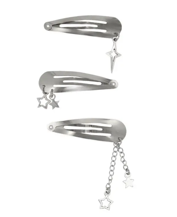 VELVET LUNA Steel Snap Hair Clips With Star Charms - Silver